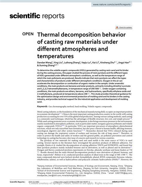 Pdf Thermal Decomposition Behavior Of Casting Raw Materials Under Different Atmospheres And