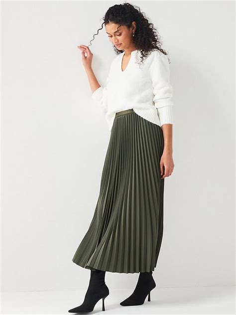 V By Very Pleated Satin Midi Skirt Uk