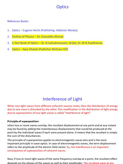 Optics Interference Pdf Waves Optics