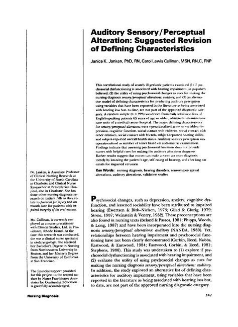Pdf Auditory Sensoryperceptual Alteration Suggested Revision Of