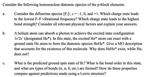 Solved Consider The Following Homonuclear Diatomic Species
