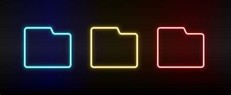 Folder Neon Icon Set Set Of Red Blue Yellow Neon Vector Icon On Dark