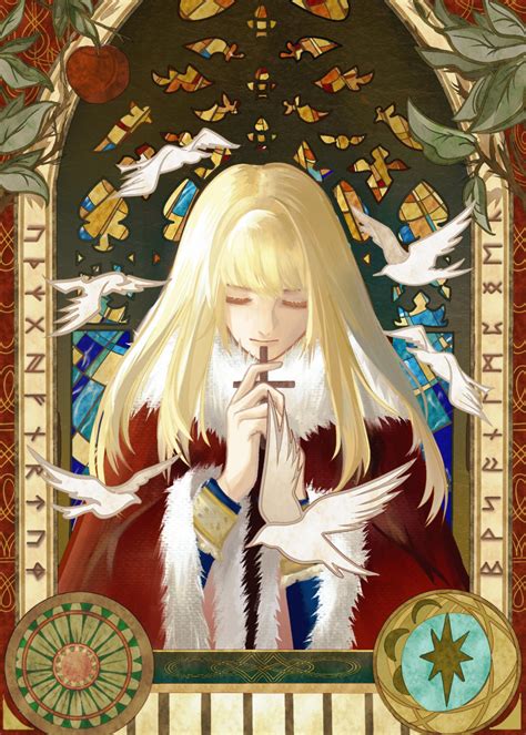 Safebooru 1boy Androgynous Bird Blonde Hair Canute Cape Closed Eyes