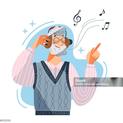헤드폰을 듣는 노인 수염과 안경을 가진 늙은 남성 캐릭터 노래에 대한 스톡 벡터 아트 및 기타 이미지 노래 벡터 할아버지 Istock