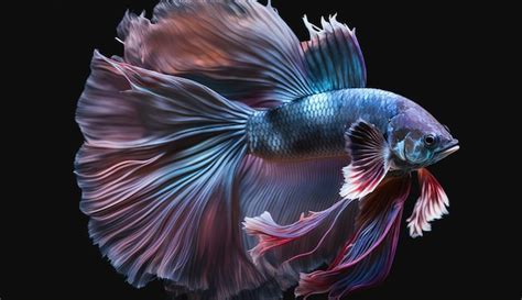 Premium AI Image Black Backdrop With Beautiful Betta Fish Swimming