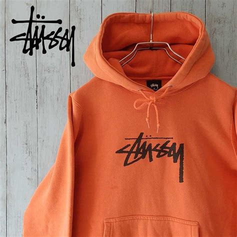 34％割引レッド系m新品本物 Stussy ステューシー パーカー スウェット ビッグロゴ オレンジ パーカー トップスレッド系m Ota