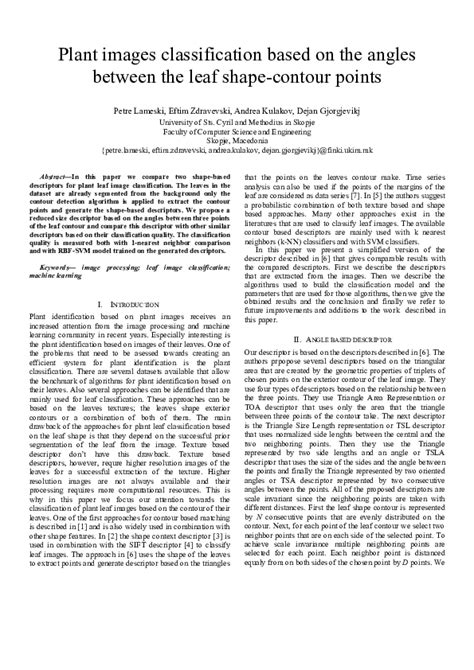 Pdf Plant Images Classification Based On The Angles Between The Leaf Shape Contour Points