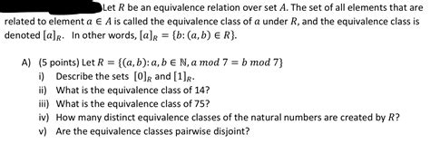 Solved Let R Be An Equivalence Relation Over Set A The Set Chegg Com