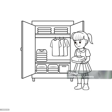 천을 지키는 여성의 사진과 함께 어린이 활동 색칠 공부 책 페이지의 흑백 벡터 일러스트 색칠하기에 대한 스톡 벡터 아트 및 기타