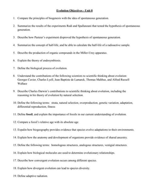 Unit 8 Evolution Objectives Pdf