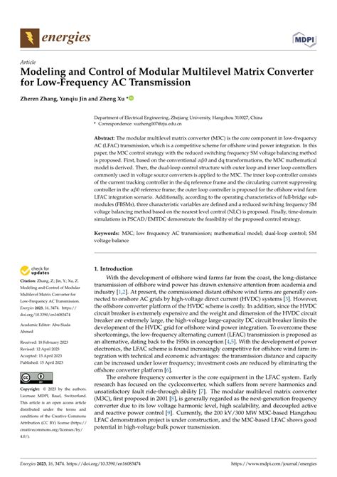 Pdf Modeling And Control Of Modular Multilevel Matrix Converter For