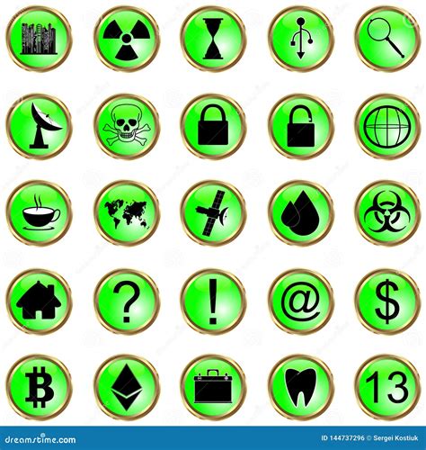 Set Of Icons With Reflection On A Green Background Stock Vector