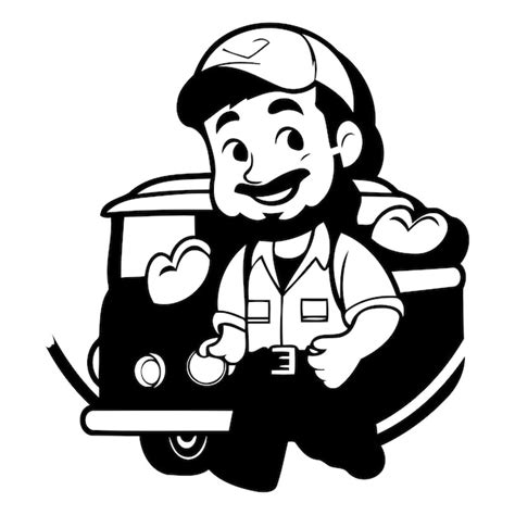 Courrier Avec Une Valise Et Un Camion Illustration Vectorielle Dans Le
