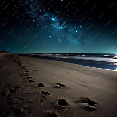 Premium Ai Image Footprints In The Sand Of A Beach At Night With The