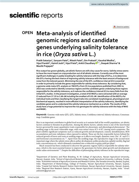 Pdf Meta Analysis Of Identified Genomic Regions And Candidate Genes Underlying Salinity