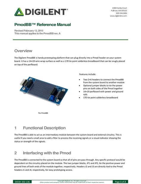 DIGILENT PMODBB REFERENCE MANUAL Pdf Download ManualsLib