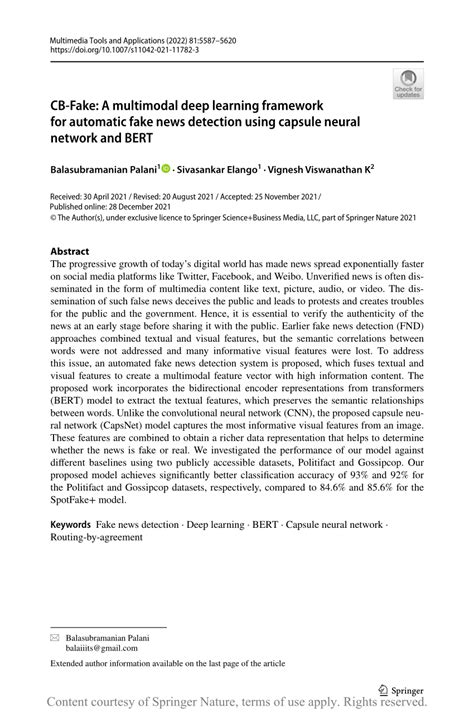 Cb Fake A Multimodal Deep Learning Framework For Automatic Fake News Detection Using Capsule