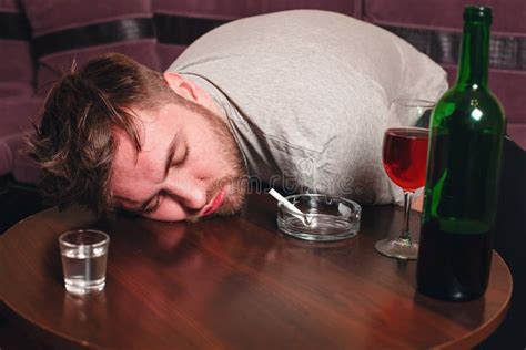 Drunk Man Sleep On Wooden Table Stock Image Image Of Drug