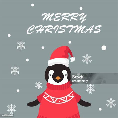 귀여운 펭귄 만화 캐릭터와 메리 크리스마스 인사말 카드 겨울에 대한 스톡 벡터 아트 및 기타 이미지 겨울 계절 공휴일 Istock