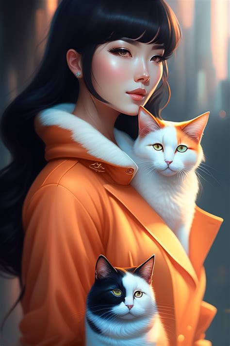 Lexica Elegant Girl Holding A Cute Cat In Urban Outfit Cute Fine
