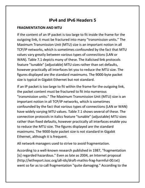 Ipv4 And Ipv6 Headers 5 The Maximum Transmission Unit Mtu Size Is