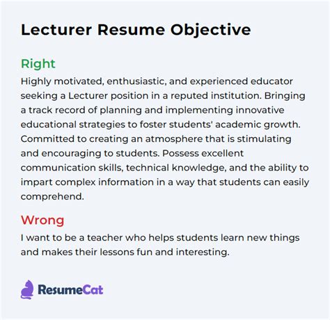 Top 16 Lecturer Resume Objective Examples ResumeCat