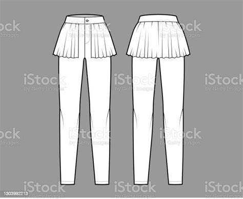 바지 페플럼 테크니컬 패션 일러스트와 연장 된 정상 허리 하이 라이즈 전체 길이 프릴 스커트 바닥 0명에 대한 스톡 벡터 아트 및 기타 이미지 Istock