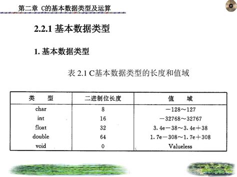 第二章 C的基本数据类型及运算 21 标识符 22 数据类型 23 常量 24 变量 25 运算符 26 表达式 Ppt