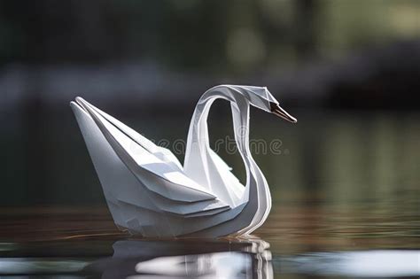 Origami Swan With Delicate Paper And Intricate Folds Stock