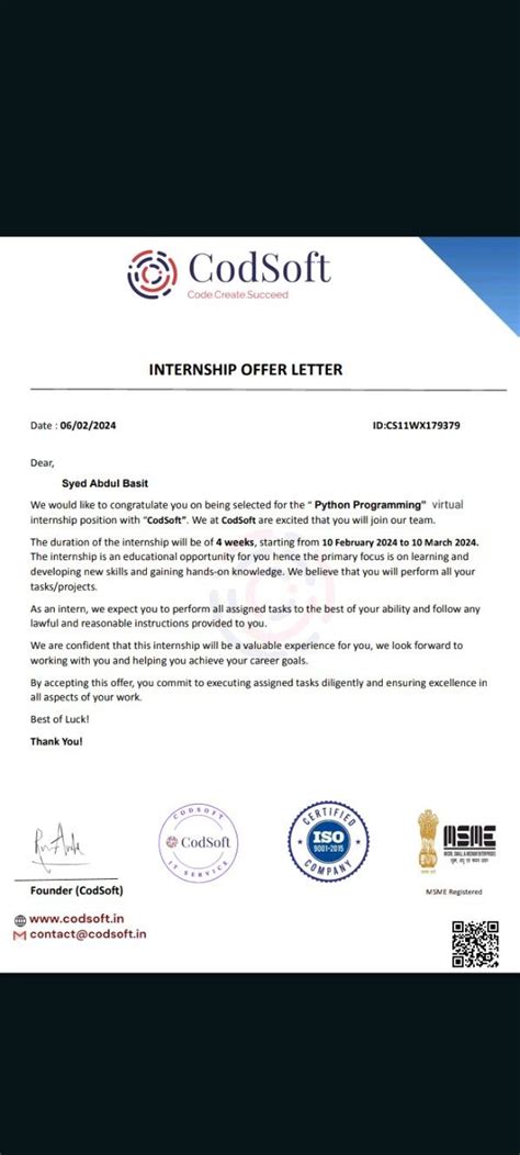 Syed Abdul Basit On Linkedin Internship Codsoft Python