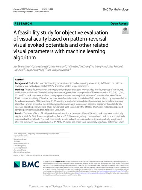 PDF A Feasibility Study For Objective Evaluation Of Visual Acuity