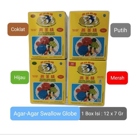 Jual Agar Agar Swallow Globe Warna Putih Merah Hijau Coklat 1 Box Isi 12 X 7 Gram Shopee