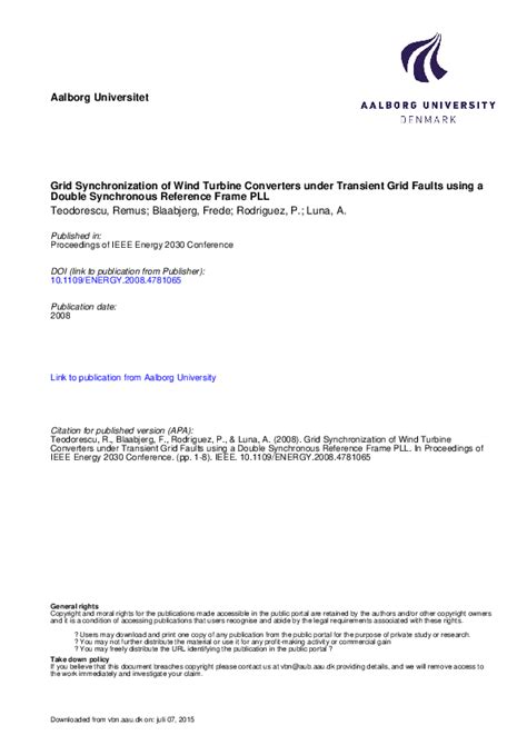 Pdf Grid Synchronization Of Wind Turbine Converters Under Transient Grid Faults Using A Double