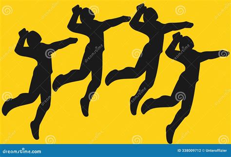 Four Identical Duplicating Leaping Humans Silhouette Outline Shapes