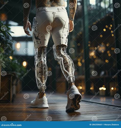 Bionic Leg Prosthesis On Male Legs Disability With The Musculoskeletal
