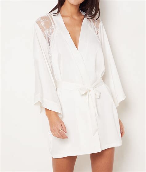 Satin Kimono Mit Spitzendetails Zum Binden Instant Blanc Etam