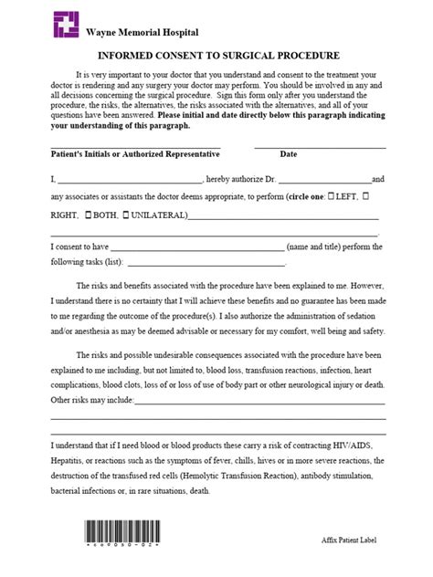 Surgery Consent Form Pdf Surgery Informed Consent