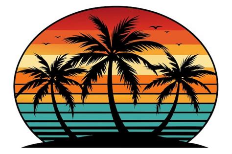 Retro Palm Tree Sunset For Tshirt Premium Ai Generated Vector