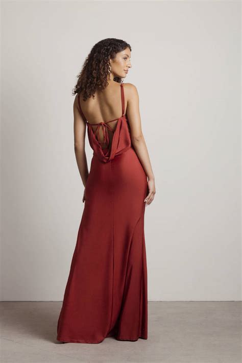 Burgundy Slit Dress Sexy Maxi Dress Cowl Neck Dress