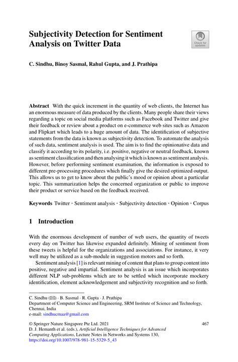 Pdf Subjectivity Detection For Sentiment Analysis On Twitter Data