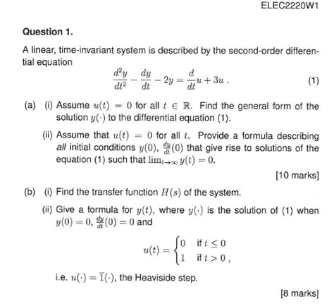 Solved ELEC2220W1 Question 1 A Linear Time Invariant Chegg Com