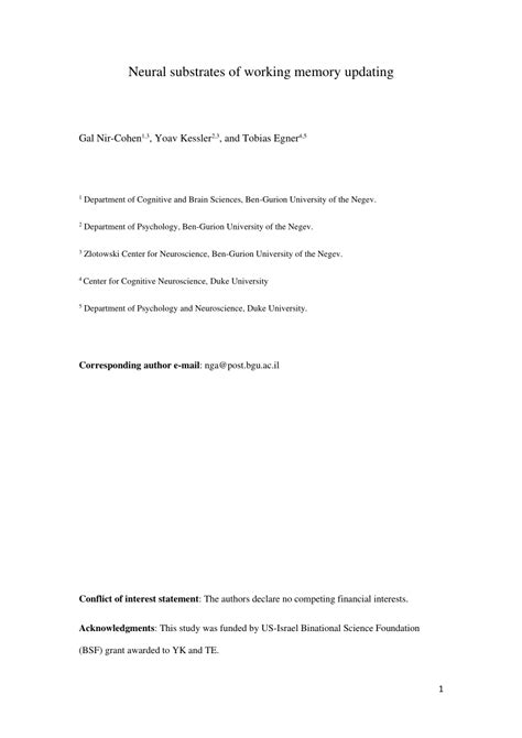 Pdf Neural Substrates Of Working Memory Updating