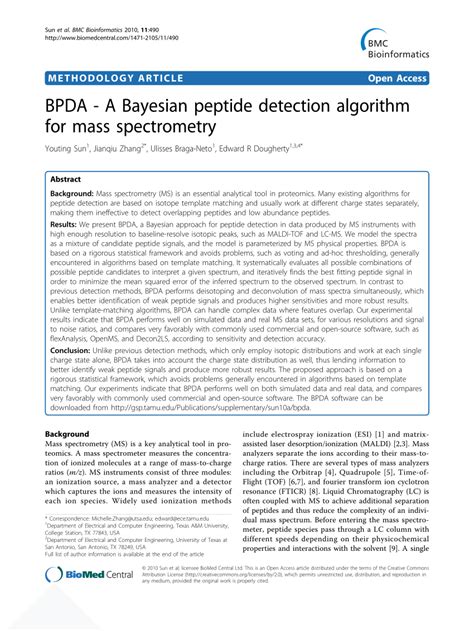 Pdf Bpda A Bayesian Peptide Detection Algorithm For Mass Spectrometry