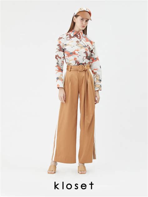 Kloset Wide Leg With Belt Pants Rs22 P007 กางเกงขายาว กางเกงผ้าพื้น