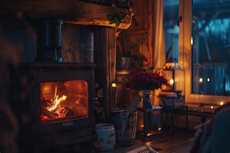 Premium Photo A Fire Burning In A Fireplace In A Living Room