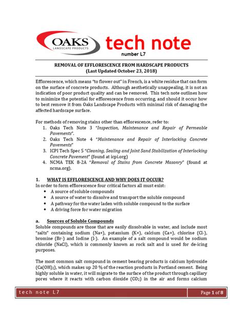 Tech Note L7 Removal Of Efflorescence From Hardscape Products Pdf