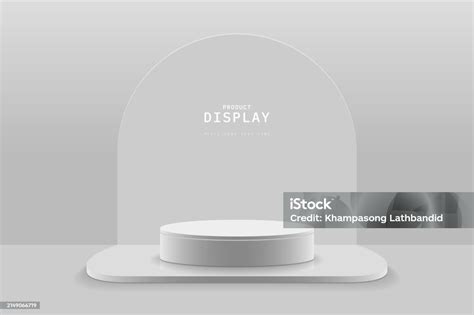 3d 회색 실린더 연단 받침대는 클린 룸과 아치 모양으로 현실적입니다 모형을 위한 최소한의 벽 장면 쇼케이스 3d 벡터 기하학적 형태입니다 발표 승진을 위한 제품 진열대 0