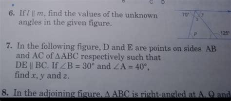 6 If L∥m Find The Values Of The Unknown Angles In The Given Figure7