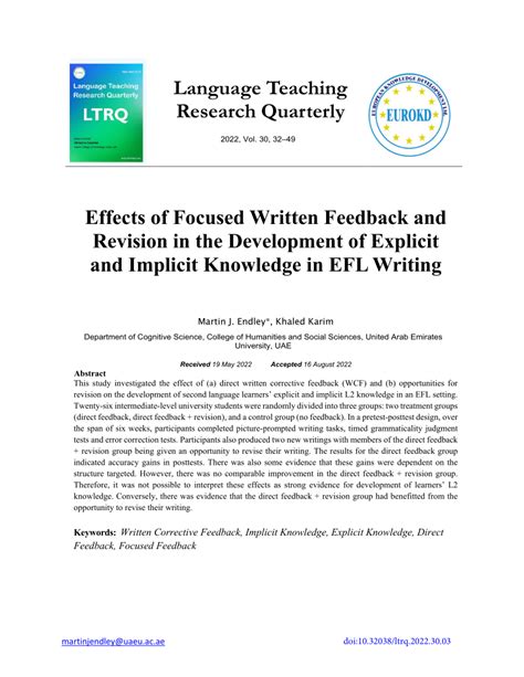 Pdf Effects Of Focused Written Feedback And Revision In The