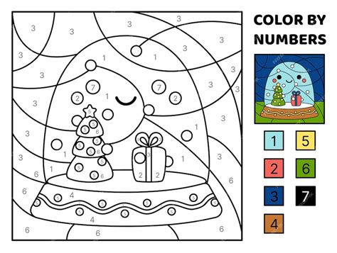 Снежный шар Цвет по номеру Squishmallow Красивая страница Игра для детей Каваи мультфильм вектор